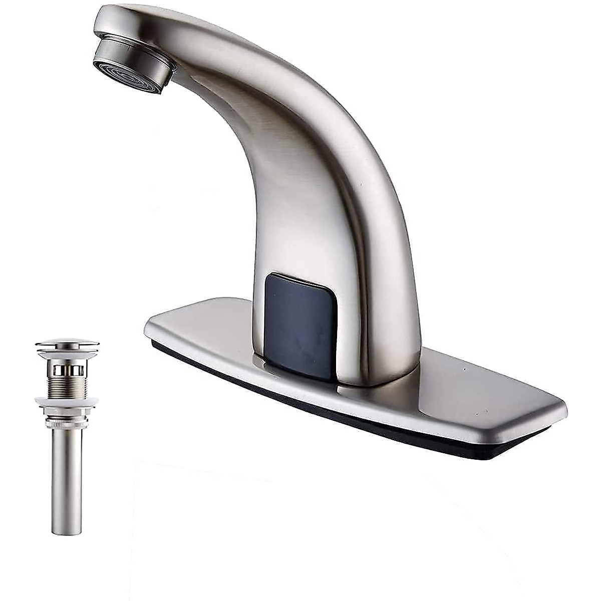 Automatic Sensor Touchless Bathroom Faucet Brushed Nickel Eletronic Motion Activated Hands-Free Include Pop Up Drain Overflow Lavatory Vanity Bath Sink Faucet,Touch-Free Solid Brass
