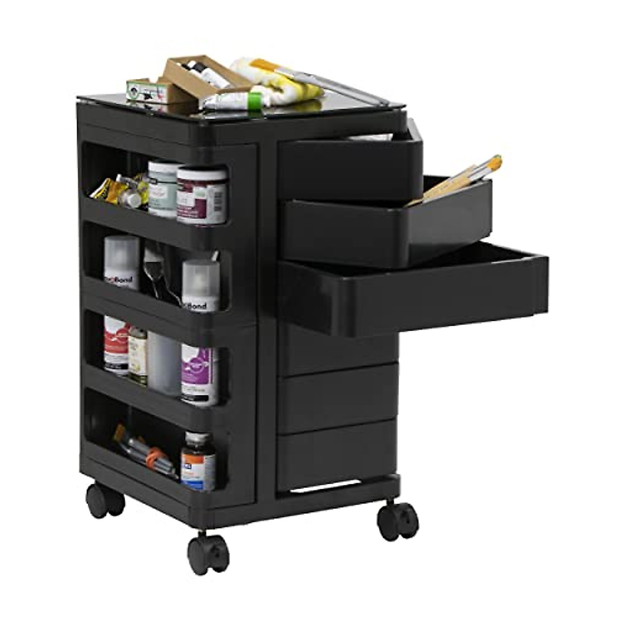 SD STUDIO DESIGNS Kubx Rotating 4-Sided Mobile Storage Organizer with Glass Top Multiple Compartments