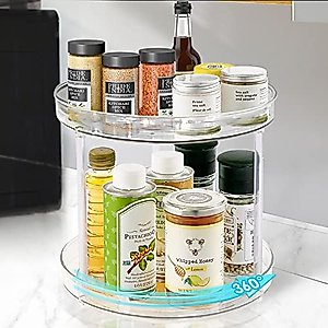 TOOCUST Lazy Susan 2 Tier Bathroom Organizer Countertop, 9 Inch Clear Spice Rack, Acrylic Lazy Susan Turntable for Cabinet, 2 Tier Countertop Organizer, Perfume Organizer, Medicine Cabinet Organizer