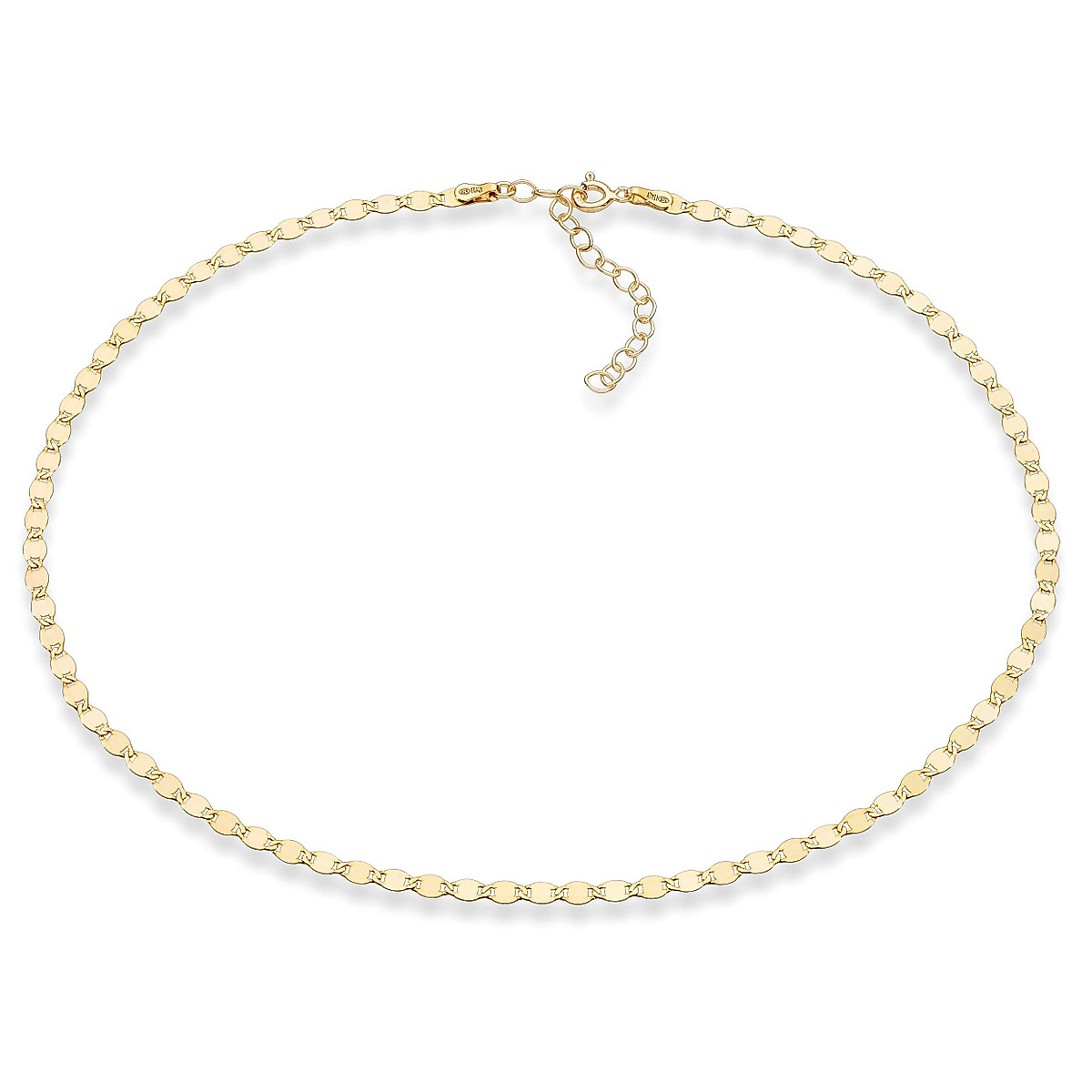 Miabella 18K Gold Over 925 Sterling Silver Figaro, Beaded Singapore, Sparkle, Cuban Link Chain, Adjustable Choker Necklace for Women Made in Italy (Sparkle, 15+2 Inches)