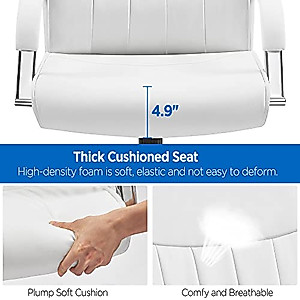 Yaheetech High Back Office Desk Task Chair Executive Conference Leather Chair Ergonomic Managerial Chair Big and Tall Swivel Chair w/Lumbar Support, Padded Armrests, Wide Seat, White