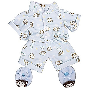 Blue Monkey Pajamas w/Slippers Teddy Bear Clothes Fits Most 8"-10" Build-A-Bear Buddies & Make Your Own Stuffed Animals