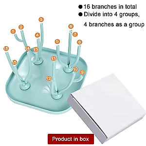 16 Branches Baby Bottle Drying Rack Bottle Dryer Holder for Reusable Baggies, Nipples, Cups, Pump Parts and Accessories
