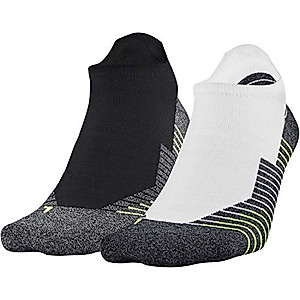 Under Armour Adult Run No Show Tab Socks, 2-Pairs , Black/White , Large