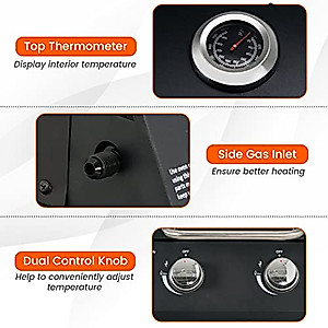 COSTWAY Portable Gas Grill, 20,000 BTU Tabletop Barbecue Grill with 2 Burners, Dual Temperature Control, Folding Legs, Built-in Thermometer, Propane Gas Grill for RV Backyard BBQ Camping Patio, Black