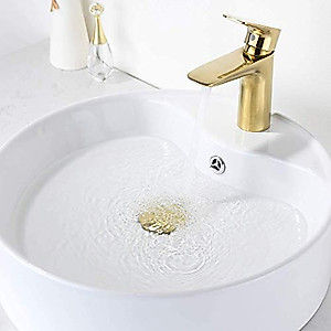 ESFORT Bathroom Sink Drain Stopper, Pop Up Drain Vessel Sink Assembly with Overflow, Brushed Gold