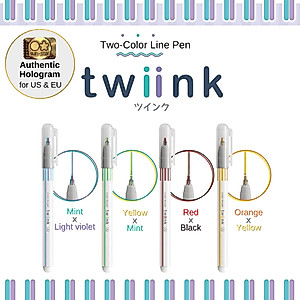 SUN-STAR Two Color Line Pen Twiink,C Set, Different 4 Colors Pattern Set, Water-Based Paint Pen, (Mint x Light Violet, Yellow x Mint, Red x Black, Orange x Yellow)