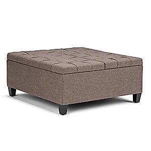 Atlin Designs 36" Square Coffee Table, Lift Top Storage Ottoman for Living Room, Footrest Stool in Upholstered Tufted Linen Fabric in Fawn Brown