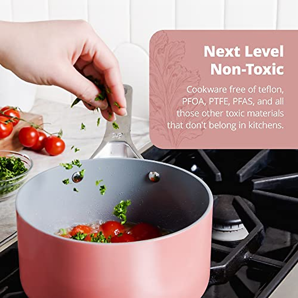 Greater Goods Party of Four Cook Kit - 10 Piece Nonstick Cookware Set for a Complete Kitchen | Non Toxic, Teflon Free Pots and Pans Work on All Cooking Surfaces, Even Induction (Coral Pink)