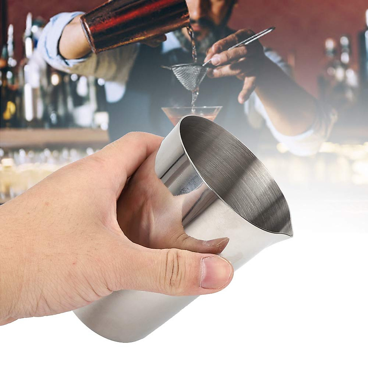 Cocktail Mixing Cups, Stainless Steel Bar Mixing Cups Glass 500ML Wine Stirring Mixing Cup Bartender Tools for Making Cocktails at Home Party Bar (Silver)