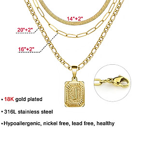 JoycuFF Gold Necklaces for Women Stainless Steel Figaro Chain Layers Necklaces for Women Mother's Day Gift for Mom from Daughter Son Snake Paperclip Chain Letter C