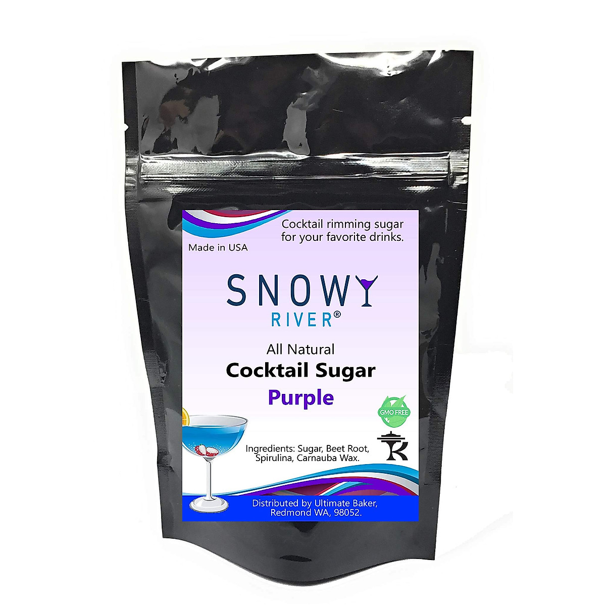 Snowy River Purple Cocktail Sugar - Kosher Certified Naturally Colored Purple Cocktail Rimmer (8oz, Medium Crystal)