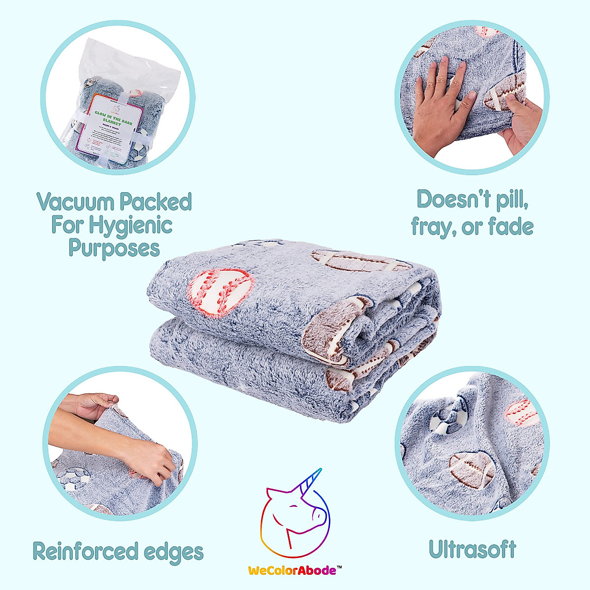 Glow in The Dark Blanket, Super Soft Blankets and Throws to Build Night Routine for Kids, Sports Designed Kids Blanket That Doesn't Pill, Fray, or Fade, Comfortable Toddler Blanket for Boys and Girls