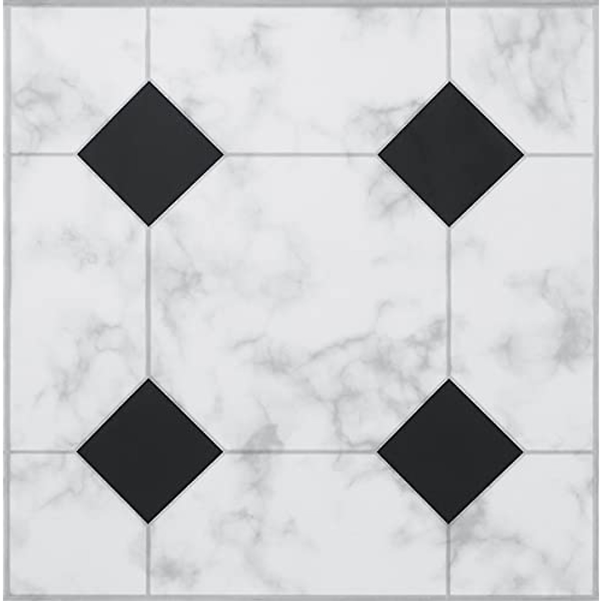 CiCiwind Peel and Stick Floor Tiles 12 PCS-12" x 12" Self Adhesive Black & White Marble Lattic Pattern Floor Tiles for Bathrooms，Kitchen，Living Room，Dining Room