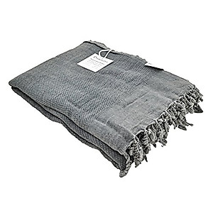 Stonewashed Turkish Throw Blanket in Charcoal Grey/Faded Black, Soft, Cozy and Lightweight, Perfect for Use as a Love Seat or Sofa Throw, Partical Bed Cover, Beach Blanket or Yoga Blanket