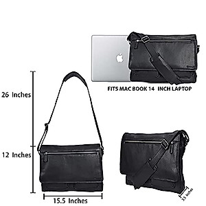 VALENCHI Leather Messenger Bag For Men - Laptop Messenger Briefcase & Shoulder Bag-Office, Work, Travel