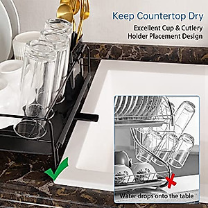 Sgokuno Dish drainers Drying Racks - Small Dish Drying Rack Dinnerware Drainer Removable Drip Tray, Cup Holder, Compact Kitchen Dish Drainers for Countertop