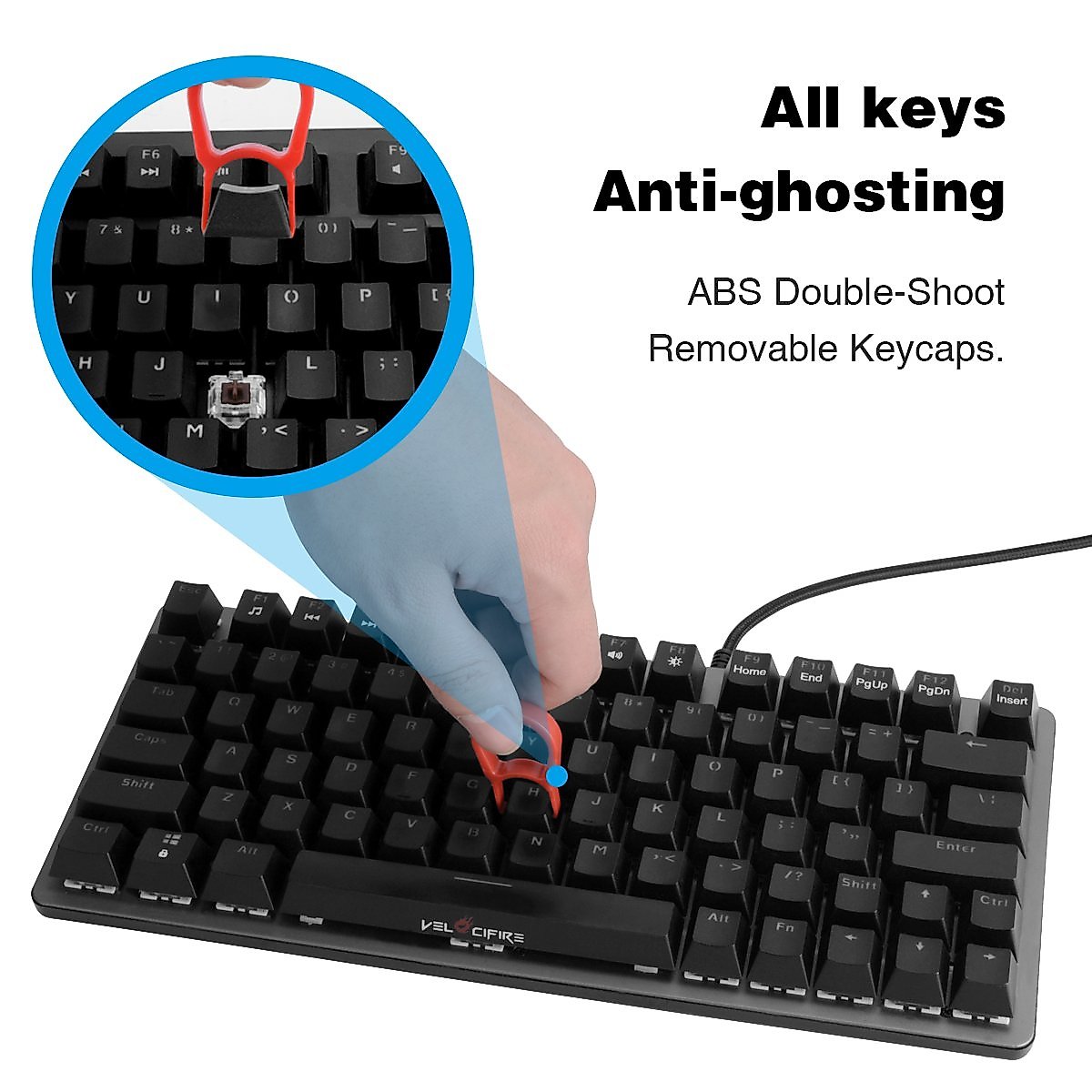 VELOCIFIRE Tenkeyless Mechanical Keyboard Mini, 78-Key Compact Ergonomic, Outemu Brown Switches Backlit and Double-Shot ABS Keycaps for Copywriter, Typist and Programmer