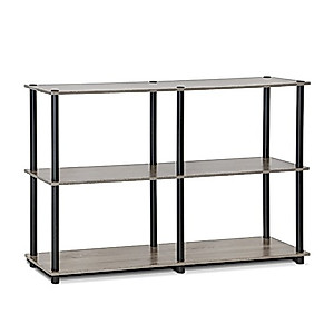Furinno Turn-N-Tube 3-Tier Double Size Storage Display Rack, French Oak Grey/Black & (99557GYW/BK) Turn-N-Tube 4-Tier Multipurpose Shelf Display Rack - French Oak Grey/Black