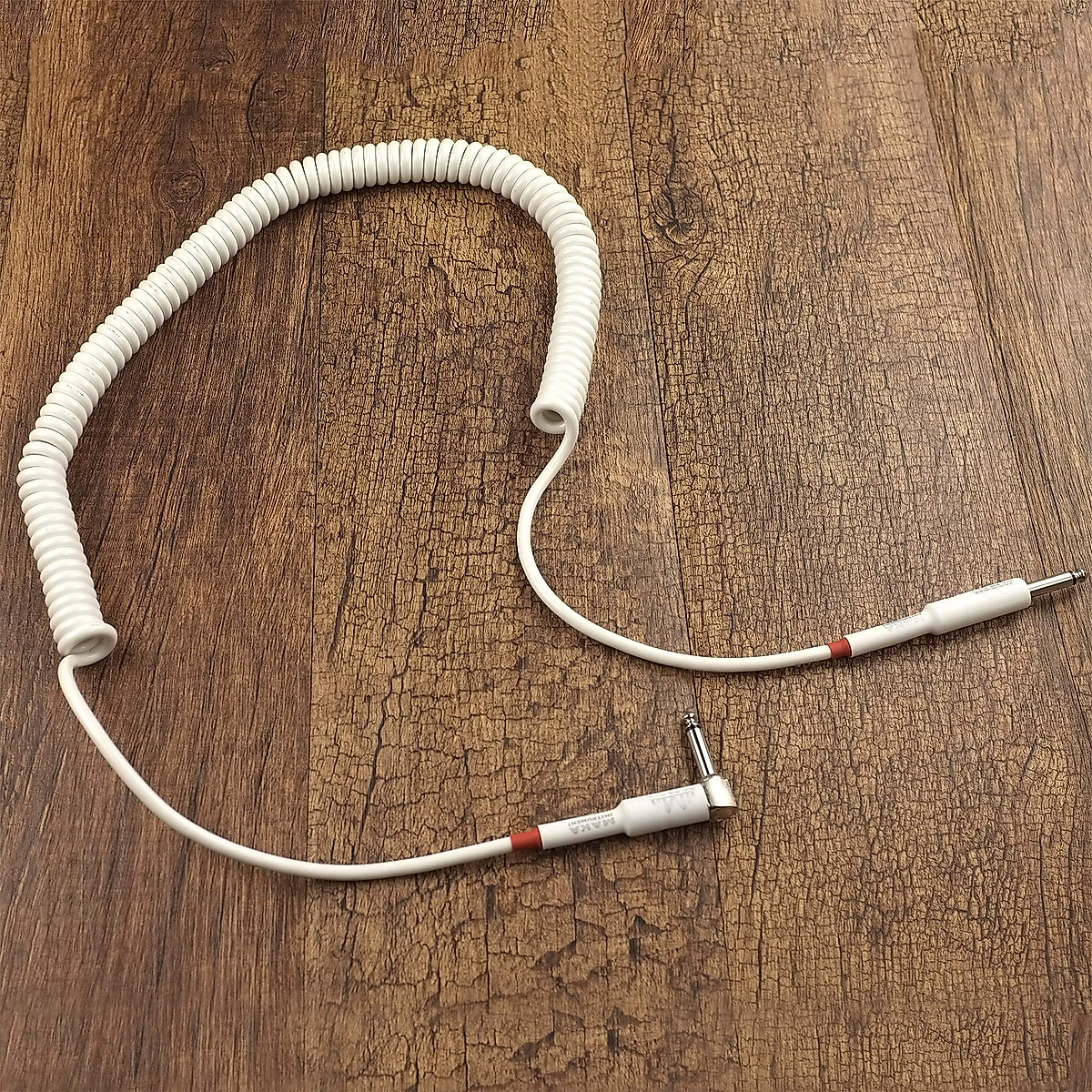 M MAKA Premium Guitar Coil Cable 20 Feet, Instrument Coiled Curly Cord for Guitar Bass, 1/4 inch Right Angle to Straight, White …