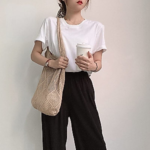 Women's Shoulder Handbags Y2K Fairy Grunge Crochet Tote Bag Aesthetic Hippie Shopping Bag Indie Purse Accessories (Black)