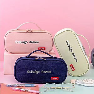 Guiwigo Large Pencil Case,Aesthetic Pen Pouch with Big Capacity, Minimalist Portable Stationery Bag with Handle for Office Organizer Aesthetic Pencil Cases (Blue)