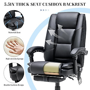 HOMREST Ergonomic Executive Office Chair, Massage Office Chair with Heated PU Leather Adjustable Height Reclining Office Chair with Foot Rest Armrest, Lumbar Back Support Home Office Desk Chairs