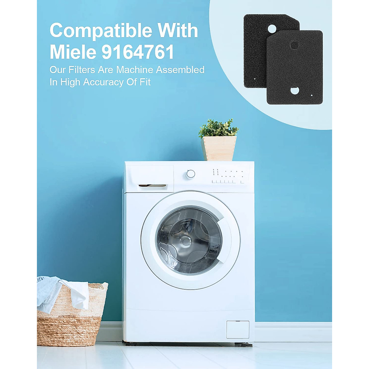 Miele 9164761 Foam Filter Replacement for All Miele T1 Heat Pump Tumble Dryers TMB540WP TKS850WP TKG840WP TKS650WP TKB150WP TKG450WP TCJ680WP TCE520WP Parts (4)