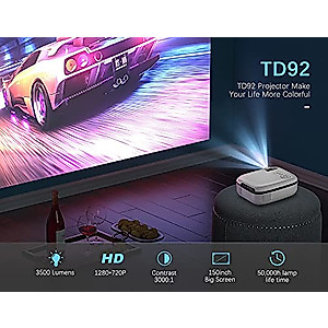 DROOS New Tech 5G Mini Projector TD92 Native 720P Smart Phone Projector 1080P Video 3D Home Theater Portable Proyector (Size (projectors)