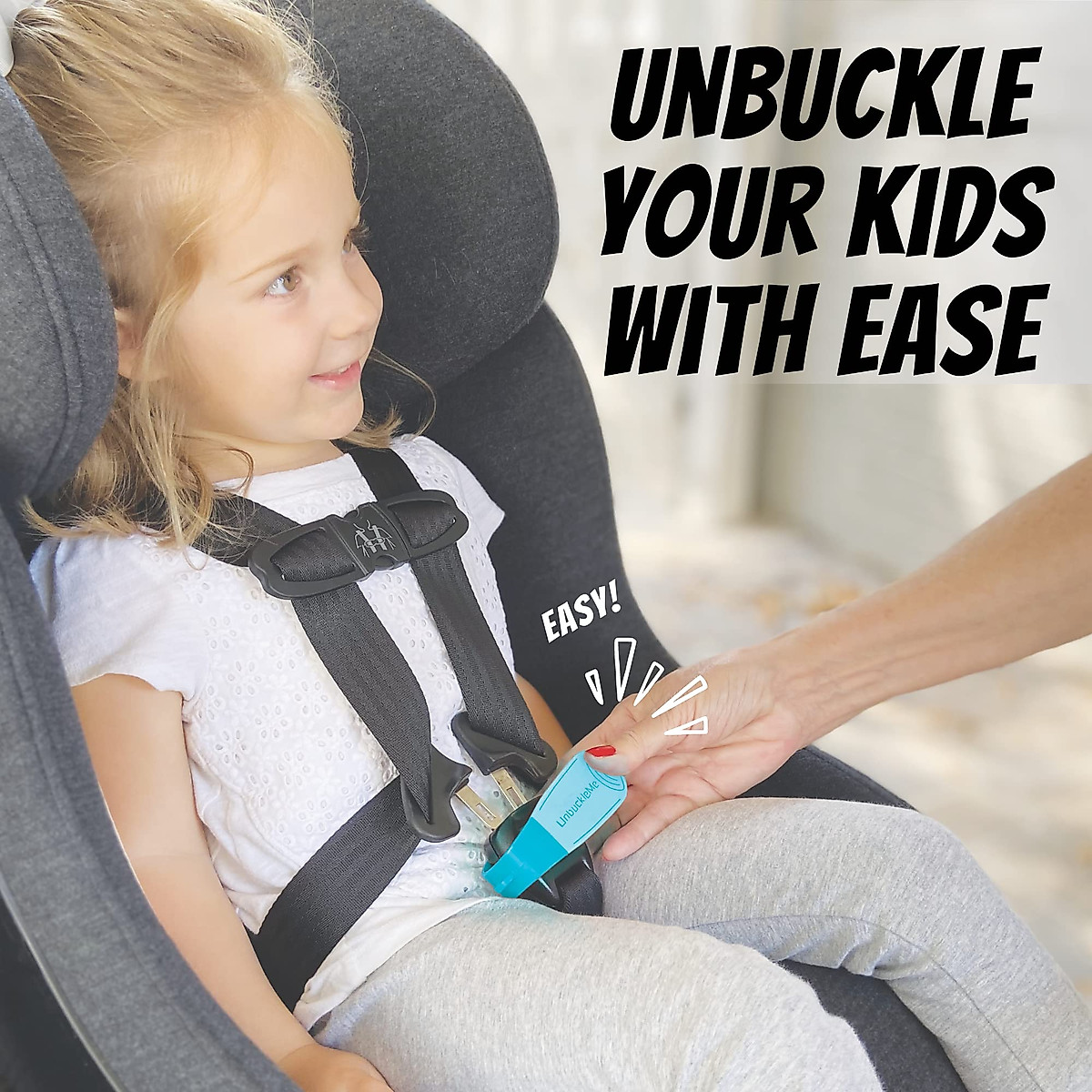 UnbuckleMe Car Seat Buckle Release Tool - Easy Opener Aid for Arthritis, Long Nails, Older Kids - Button pusher for infant, toddler, convertible 5 pt harness car seats - As Seen on Shark Tank (Aqua)