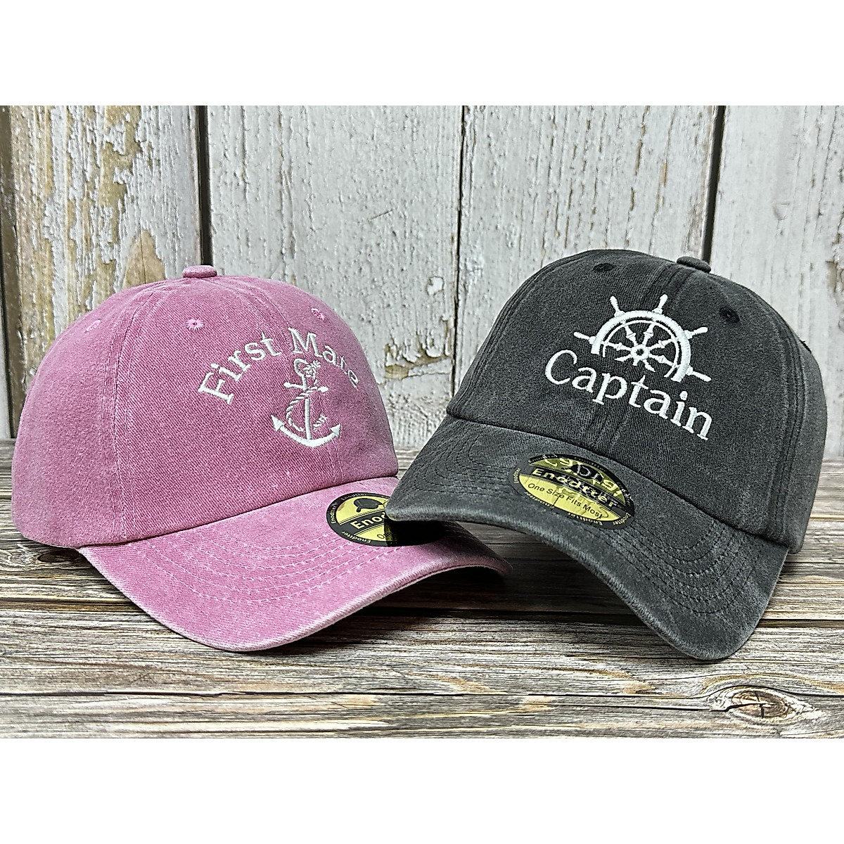Enodtter Embroidered Captain First Mate Hats for Men Women, Nautical Marine Sailor Gift, Black Pink Skipper Boating Baseball Caps