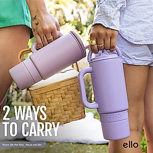 Ello Port 30oz Tumbler with Carry Loop & Integrated Handle | Vacuum Insulated Stainless Steel Reusable Water Bottle Travel Mug | Leak Proof Lid | Flexible Straw | BPA-Free | Dishwasher Safe | Lilac
