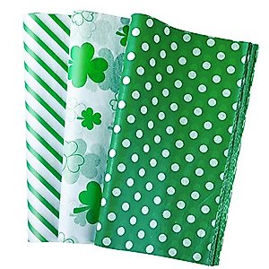 PLULON 60 Sheets Saint Patrick Gift Wrapping Tissue Paper Birthday, Tissue Paper for Home, Kitchen, DIY Crafts, Wrapping Accessory (Green)