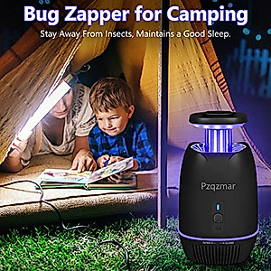 Pzqzmar Fruit Fly Trap,Electric Bug Zapper Indoor Insect Trap,Bug Catcher for Fruit Flies,Flying Insect,Mosquito,Gnat,Moth,Fly Mosquito Killer Lamp for Home House,UV Light&Sticky Glue,Plug-in(Black)