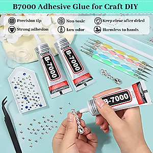 B7000 Glue Clear with Precision Tip, B-7000 Jewelry Bead Adhesive Glue Medium Viscosity with Art Dotting Stylus Pens Rhinestone Applicator Kit for Clothes Fabric Nail Crafts DIY (3 PCS, 25 ML/ 0.9 oz)