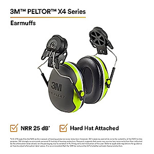 3M PELTOR Ear Muffs, Noise Protection, Cap Style Hard Hat Attachment, NRR 25 dB, Construction, Manufacturing, Maintenance, Automotive, Woodworking, Heavy Engineering, Mining, X4P3E, Black/Chartreuse