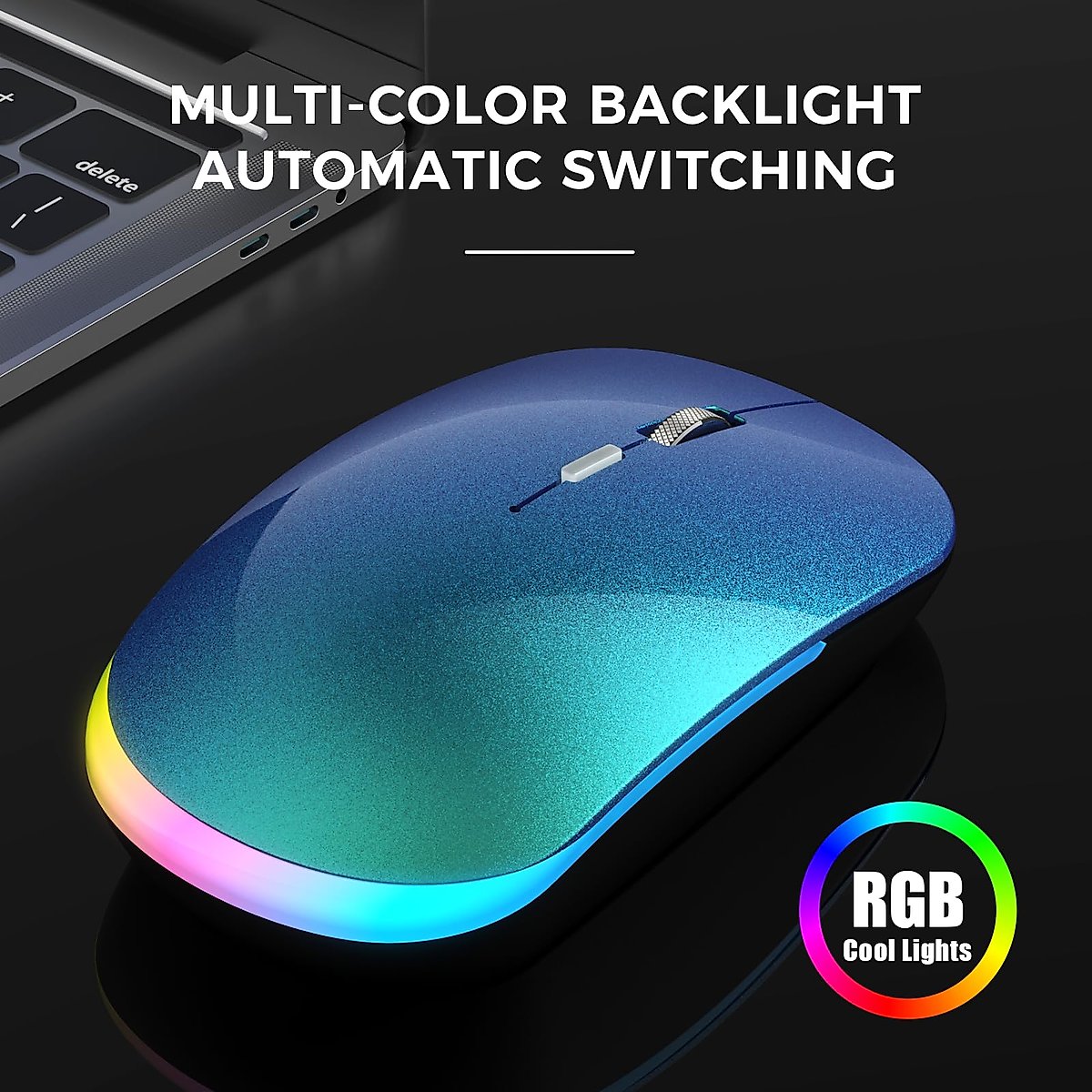 FENISIO Wireless Mouse, USB Computer Mouse 2.4G Rechargeable RGB Mouse Ultra Silent Cordless Mouse, Portable Computer Mouse for PC, Laptop, Desktop, MacBook, Windows (Aurora Purple)