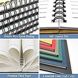 GINMLYDA Small Spiral Notebook 6Pack, 120 Lined Pages 8.25x5.50 Inches Spiral Journal Kraft Cover Notebooks & Writing Pads for School Home Office Aesthetic Sketch Drawing Note