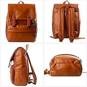 KZNI Leather Diaper Bag Backpack, Nappy Bag Baby Bags for Mom Unisex Maternity Diaper Bag with Stroller Hanger|Thermal Pockets|Adjustable Shoulder Straps|Water Proof| LargeCapacity (Brown)