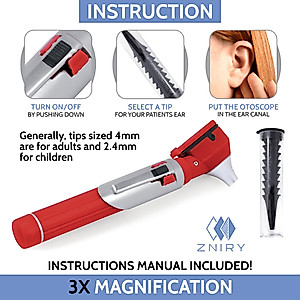 Zniry Fiber Optic Mini Otoscope - Ear Scope with Light, Ear Infection Detector (Red Color) Reguler