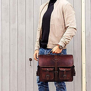 HULSH Vintage Leather Laptop Bag for Men Full Grain Large Leather Messenger bag for men 18 inches with rustic look Best leather briefcase