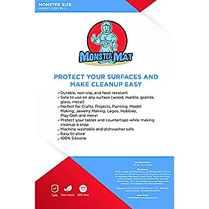 MonsterMat 36x24 Inch Extra Large Silicone Table Protector Craft Mat for Painting, Clay, Projects, Arts and Crafts and More. Easy Clean Up and Rolls for Storage. Largest Mat Available