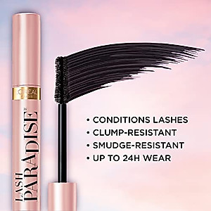 L'Oreal Paris Voluminous Makeup Lash Paradise Mascara, Voluptuous Volume, Intense Length, Feathery Soft Full Lashes, No Flaking, No Smudging, No Clumping, Blackest Black, 1 Count