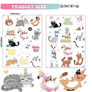 Konsait 50pcs Cat Glitter Temporary Tattoos for Kids Tattoos Temporary for Cat Birthday Party-Waterproof Fake Tattoos for Birthday Party Goodie Bags Stuffers Party Fillers