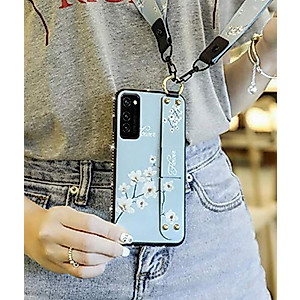 Aulzaju for S21 Ultra Case Luxury Bling Diamond Cute Flower Design with Ring Kickstand Soft TPU Crossbody Lanyard Phone Cover with Strap for Girls Women for Samsung Galaxy S21 Ultra (Red)