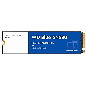 Western Digital 1TB WD Blue SN580 NVMe Internal Solid State Drive SSD - Gen4 x4 PCIe 16Gb/s, M.2 2280, Up to 4,150 MB/s - WDS100T3B0E