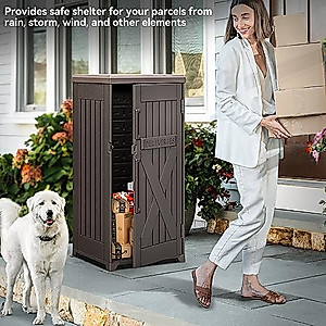 YITAHOME 60 Gallon Large Package Delivery and Storage Box with Lockable Secure, Double-Wall Resin Outdoor Package Delivery and Waterproof Deck Box for Porch, Curbside, 8.5 Cubic feet, Brown