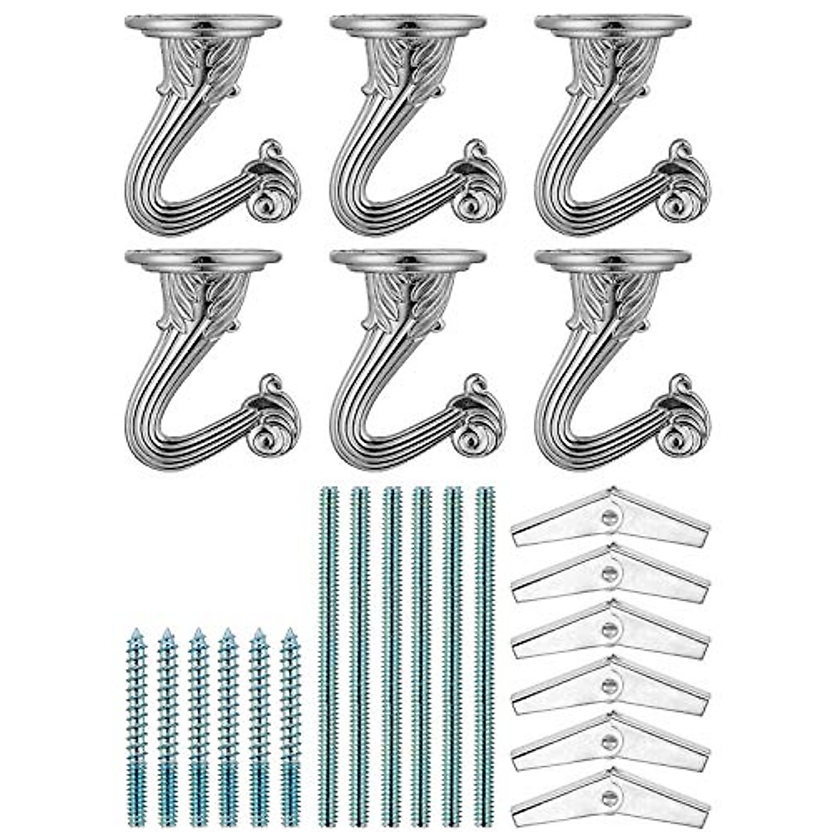 Qc Ceiling Hooks for Hanging Plants, 6 Sets Nickel Heavy Duty Swag Hooks with Hardware Including Screws and Toggle Wings