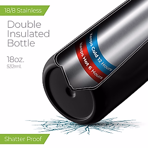 SipX™ Triple-Insulated Stainless Steel Water Bottle - 18oz. With Straw Lid, BPA-Free Reusable Insulated Water Bottle Keeps Cold For 12 Hours, Metal Water Bottle Made Of Sustainable Material For Hiking