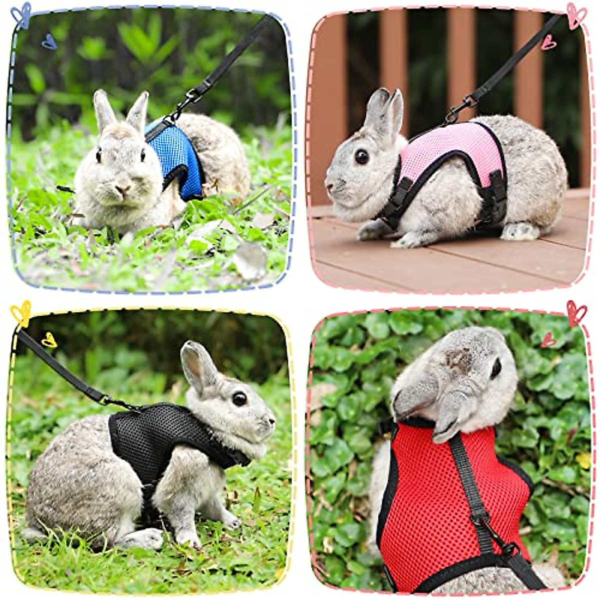 Pettom Bunny Rabbit Harness with Stretchy Leash Cute Adjustable Buckle Breathable Mesh Vest Harness and Leash Set for Kitten Small Pets Holland Lop Bunnies Walking (S(Chest:10.8-12.9 in), Pink)